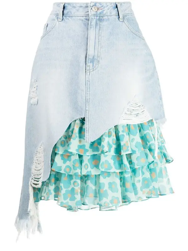 SJYP Distressed Tiered Denim Skirt