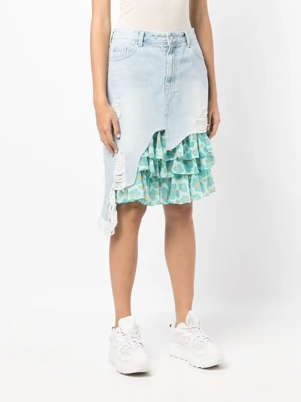 SJYP Distressed Tiered Denim Skirt