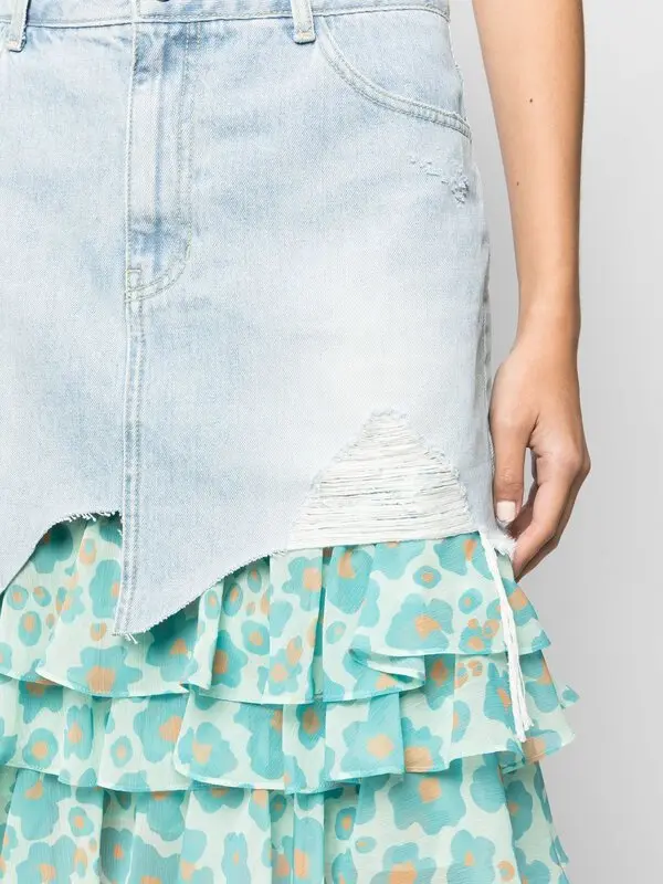 SJYP Distressed Tiered Denim Skirt