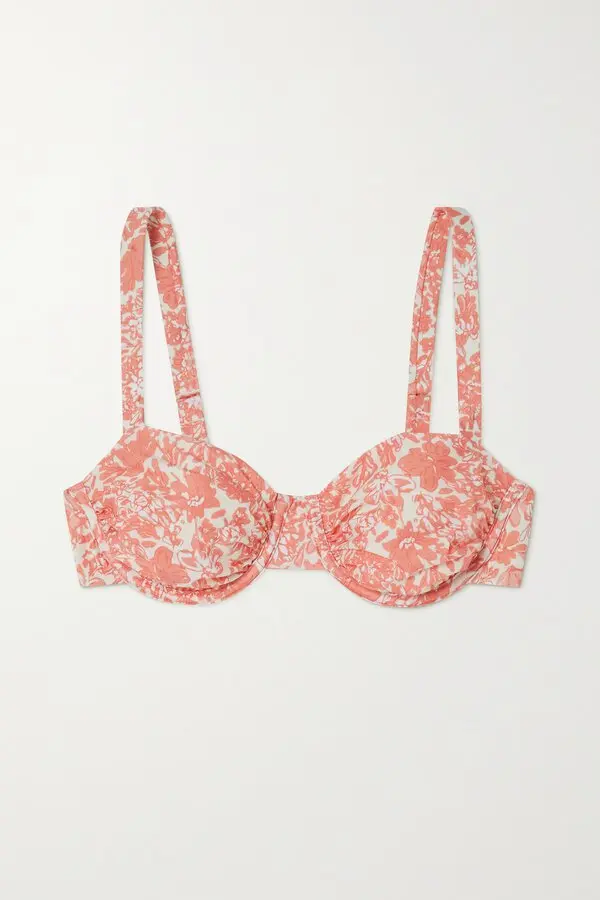 Peony Net Sustain Holiday Floral-print Bikini Top - Orange