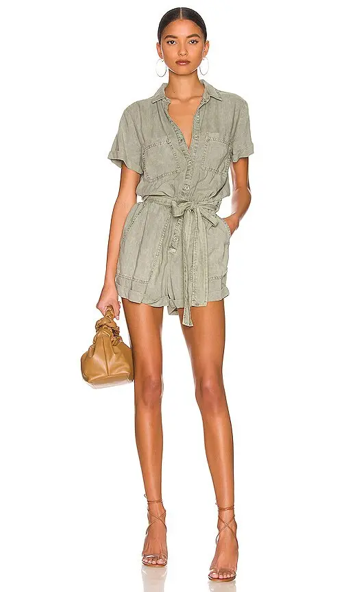 Bella Dahl Rolled Hem Utility Romper - Soft Army