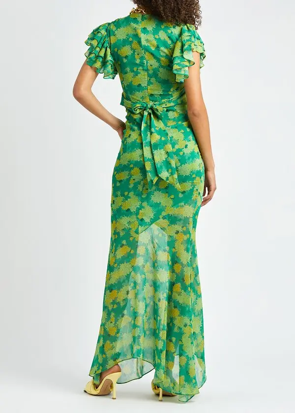 DE LA VALI Palmera Floral-print Chiffon Maxi Dress