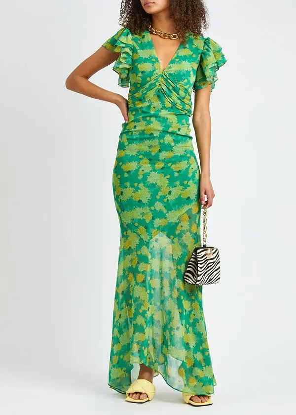 DE LA VALI Palmera Floral-print Chiffon Maxi Dress