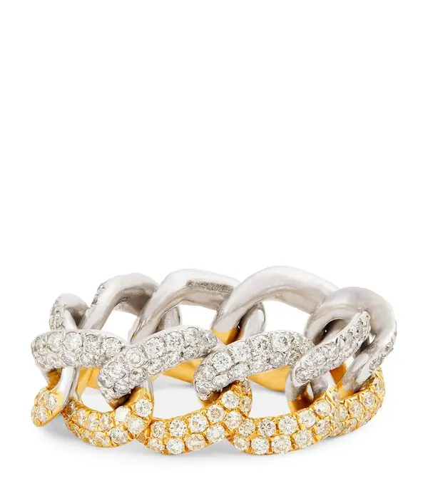 Shay White, Yellow And Diamond Pavé Link Ring - Gold