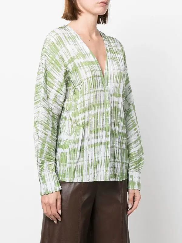 Vince Tie-dye Long-sleeve Silk Blouse