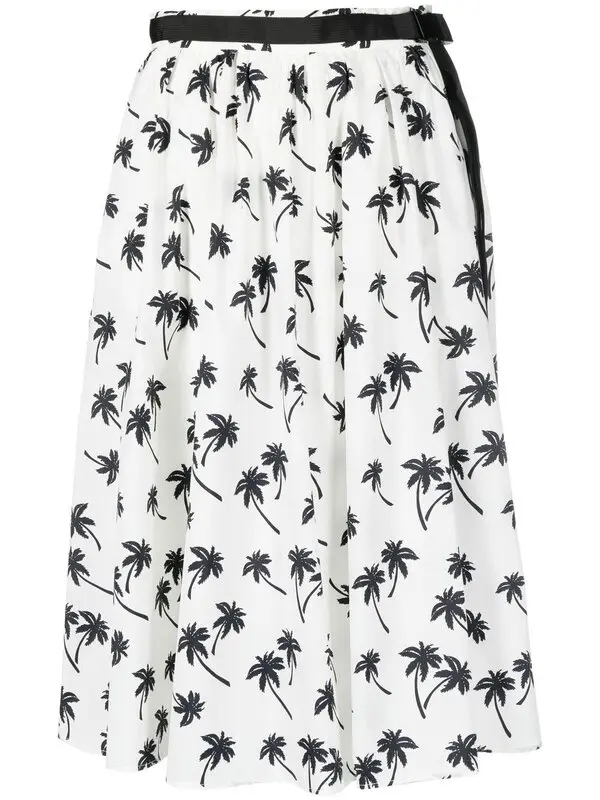 Moncler Palm Tree Print Midi Skirt - Neutrals