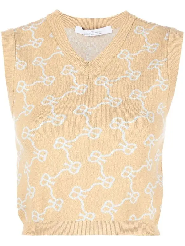 Rokh Monogram Knitted Vest - Neutrals