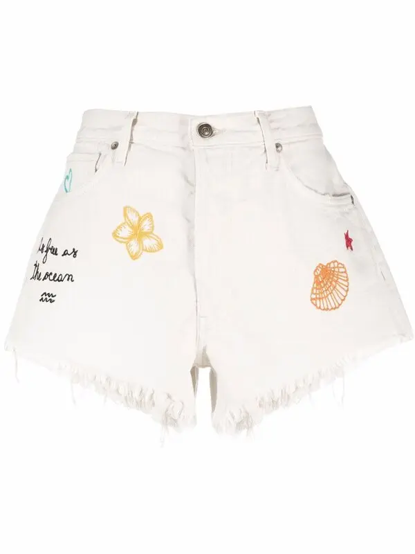 Alanui Mermaid Embroidered Mini Shorts - 0385 Chalk Beige Wash Multicolor
