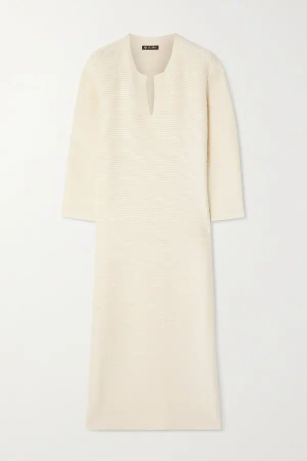 Loro Piana Beirut Ribbed Cashmere And Silk-blend Midi Dress - Neutrals