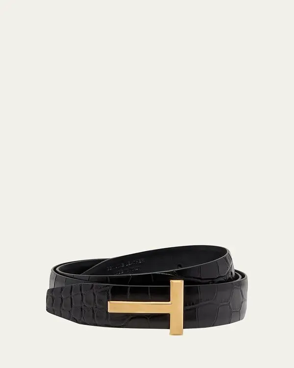 TOM FORD T Buckle Croc-embossed Belt