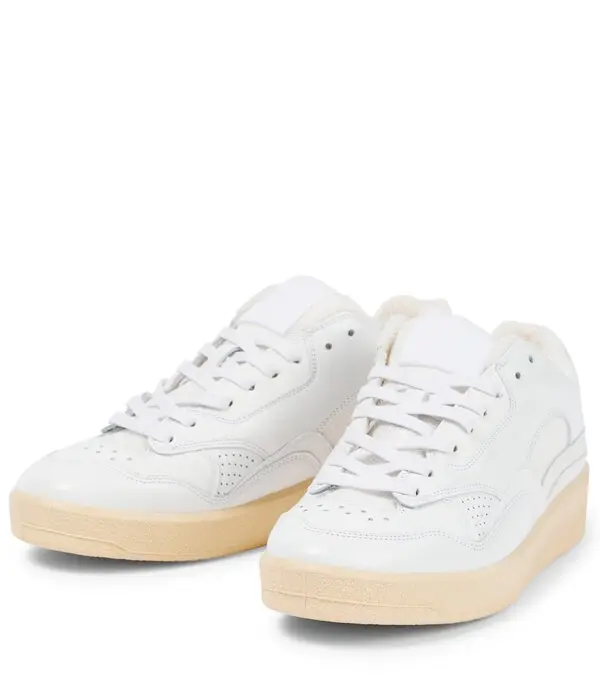 Jil Sander Cow Leather And Fabric Mesh Mid Cut Sneakers
