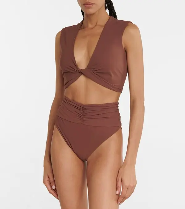 Magda Butrym High-rise Ruched Bikini Bottoms - Brown