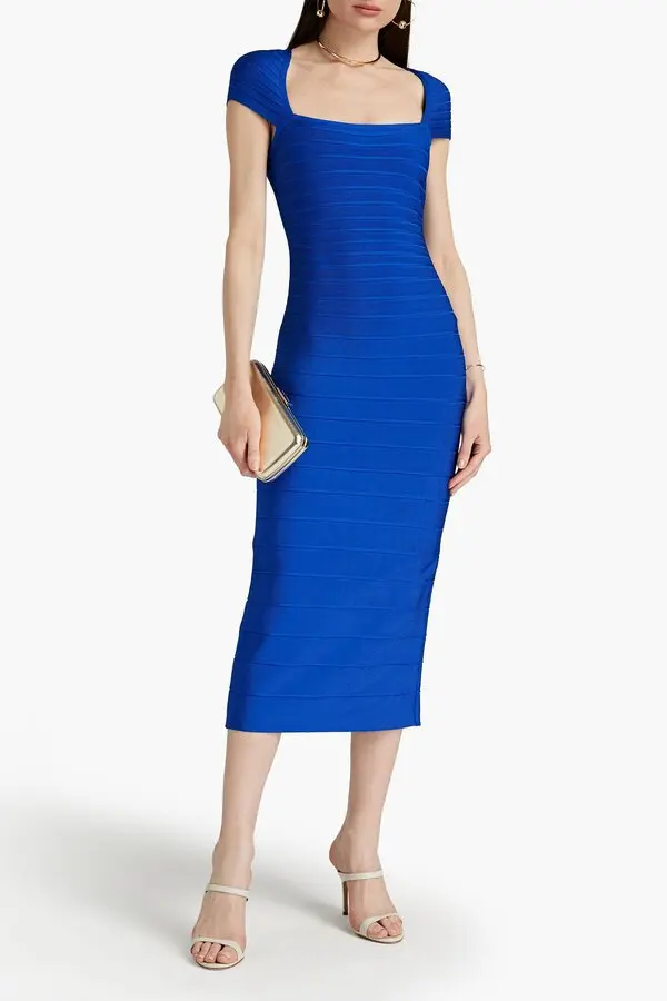 Herve Leger Bandage Midi Dress - Bright Blue - 65% Off | Editorialist