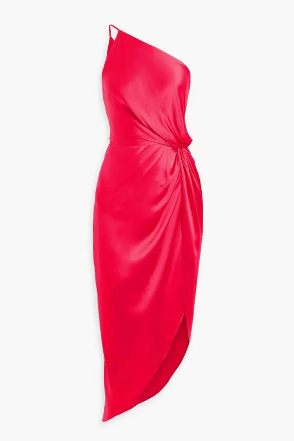 Michelle Mason One-shoulder Twisted Silk-satin Dress - Crimson