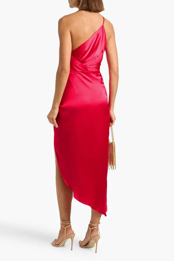 Michelle Mason One-shoulder Twisted Silk-satin Dress - Crimson