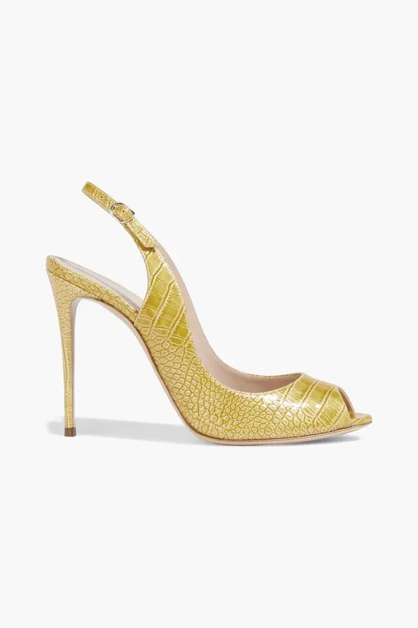 Casadei Glossed Croc-effect Leather Slingback Pumps