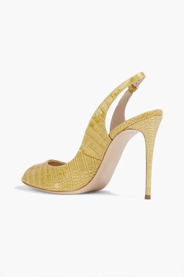 Casadei Glossed Croc-effect Leather Slingback Pumps