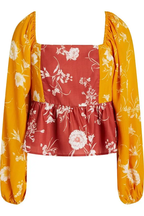 Walter Baker Floral-print Crepe De Chine Top - Saffron