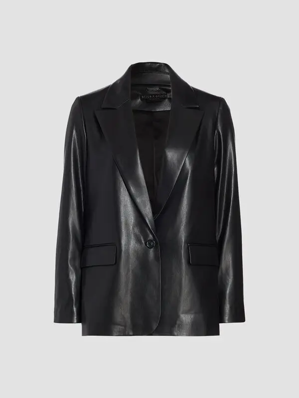 Alice + Olivia Denny Faux Leather Blazer - Black