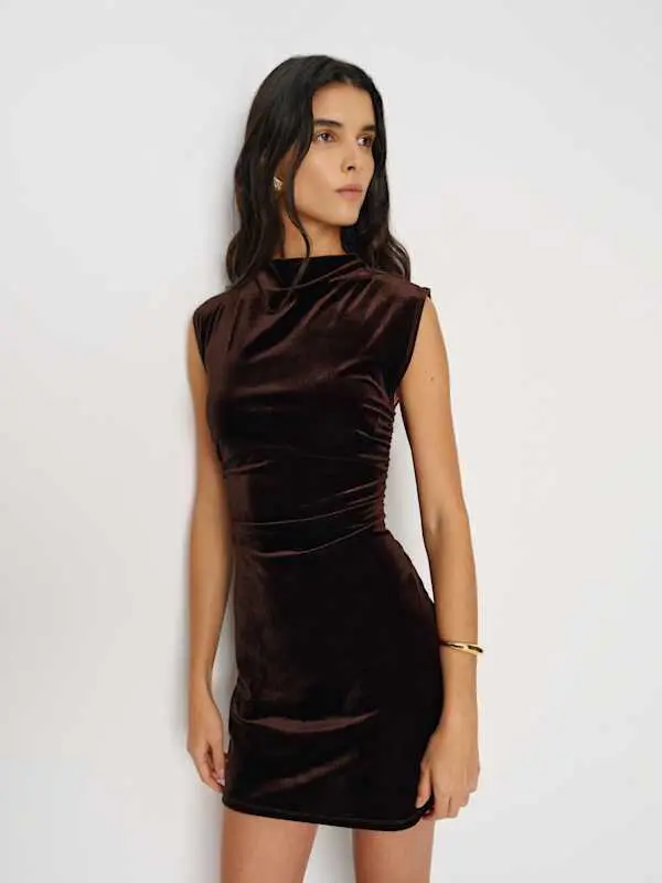 REFORMATION Alden Knit Mini Dress - Brown