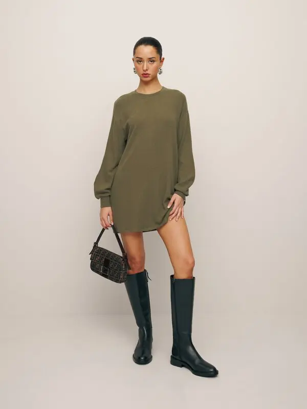 long sleeve turtleneck knit dress Brown Long Sleeve Turtle Neck Knit Midi Dress