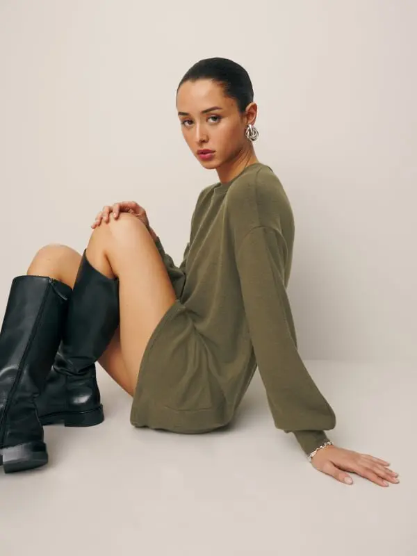 Reformation Radlee Knit Dress - Dark Olive | Editorialist