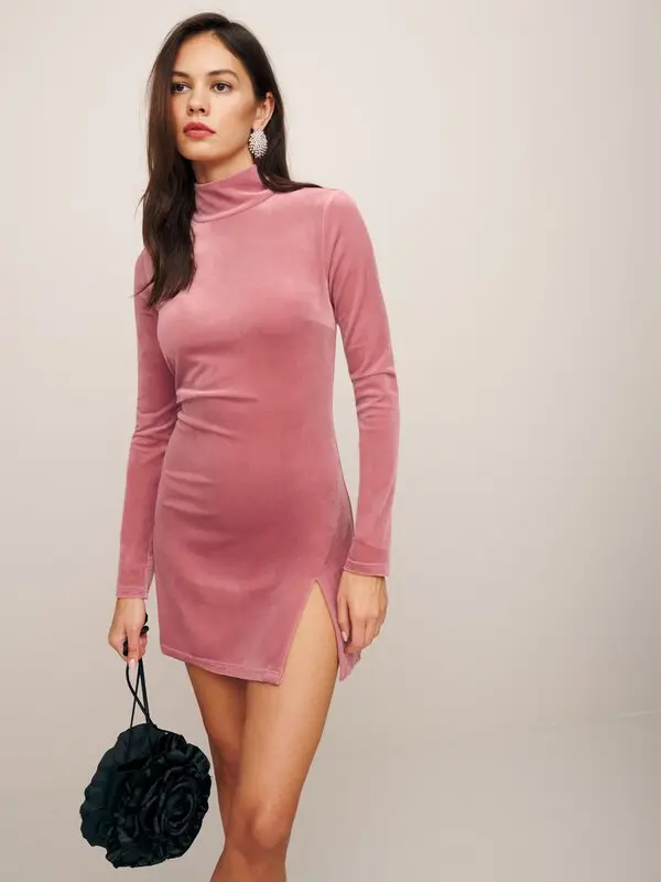 REFORMATION Libra Knit Dress - Light Pink Velvet