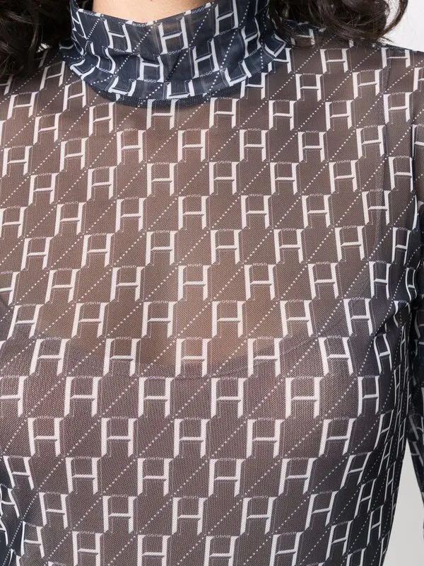 Hugo Sheer Monogram-print Top