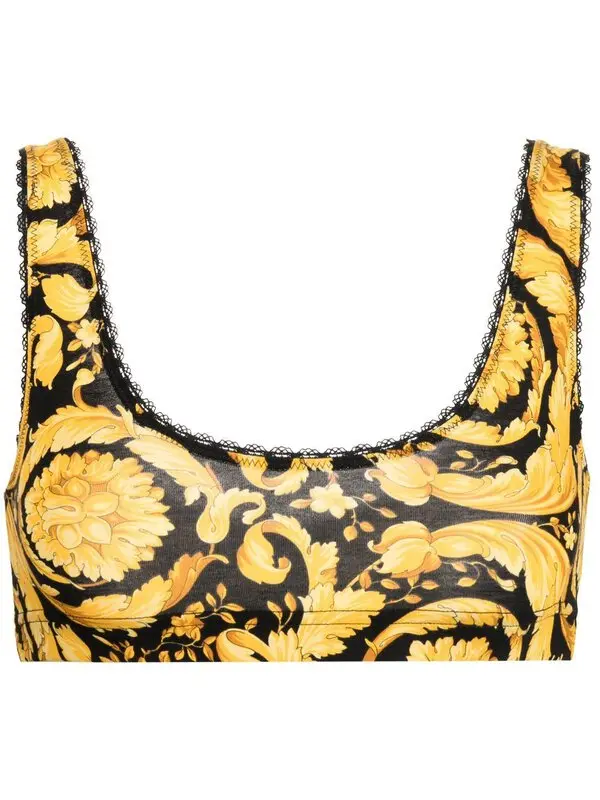 Versace Barocco-print Cotton Bra - Black
