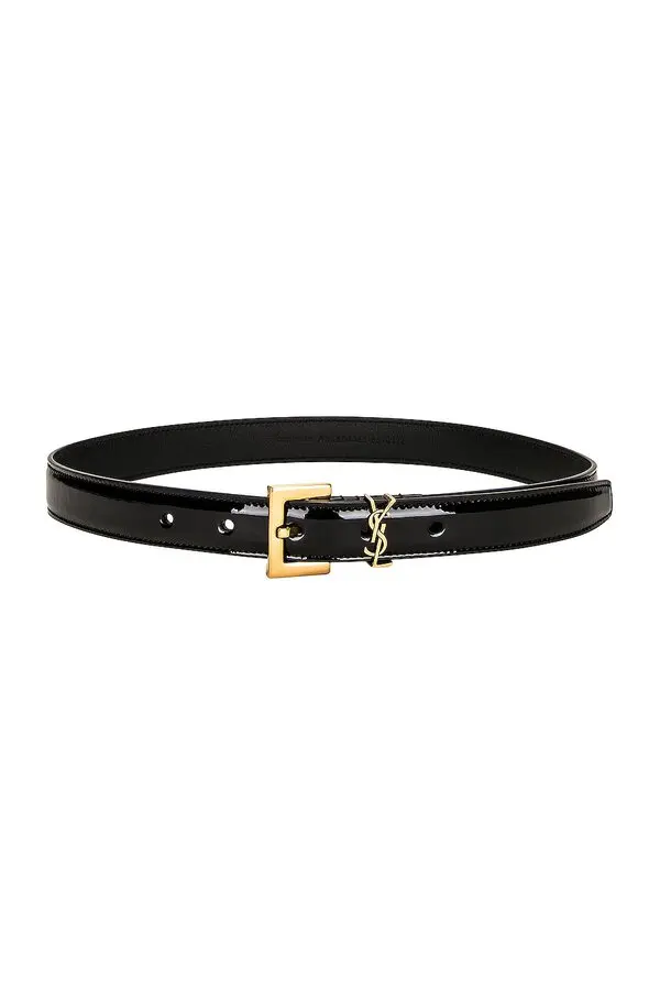 Saint Laurent Patent Belt In Black - Nero