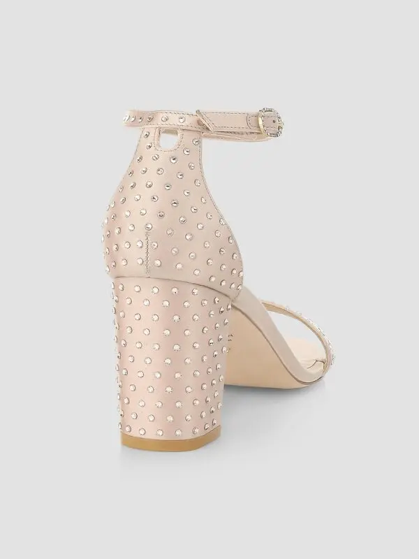 STUART WEITZMAN Nearlynude Satin Studded Sandals