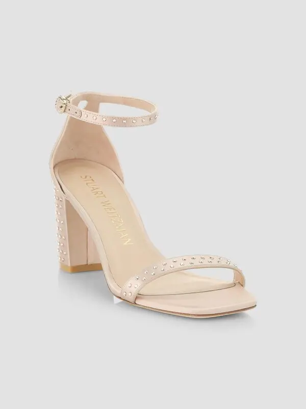 STUART WEITZMAN Nearlynude Satin Studded Sandals