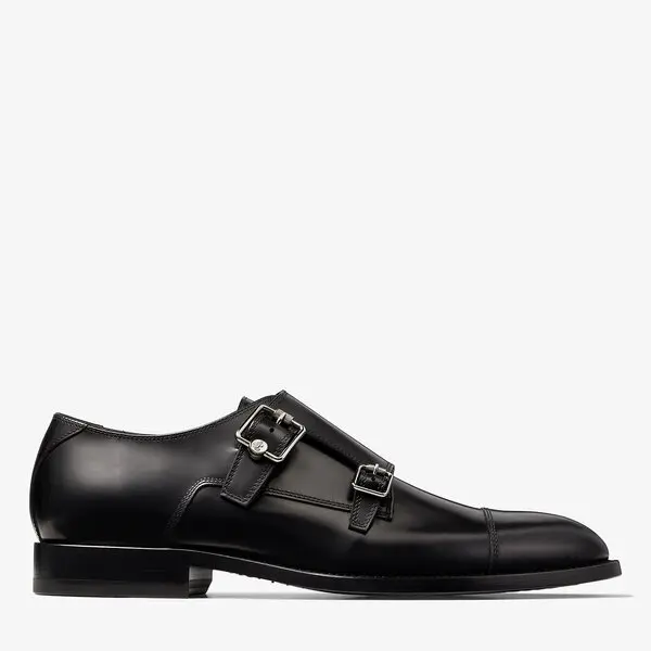 JIMMY CHOO Finnion Brush Off Leather Monk Strap Shoes