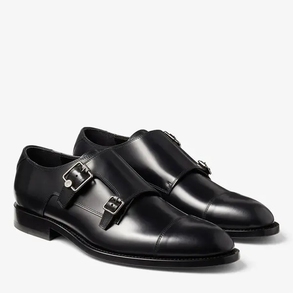 JIMMY CHOO Finnion Brush Off Leather Monk Strap Shoes