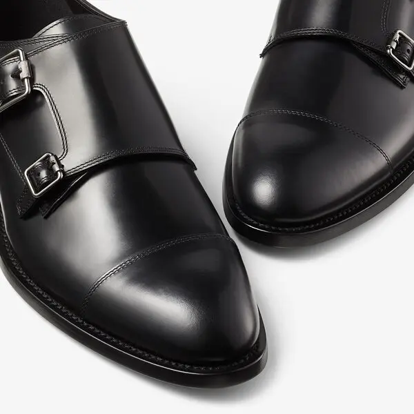 JIMMY CHOO Finnion Brush Off Leather Monk Strap Shoes