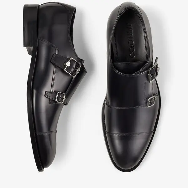 JIMMY CHOO Finnion Brush Off Leather Monk Strap Shoes