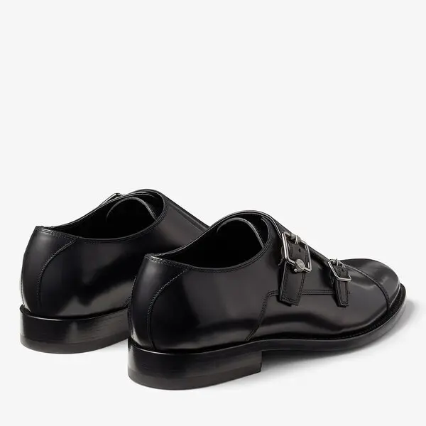 JIMMY CHOO Finnion Brush Off Leather Monk Strap Shoes