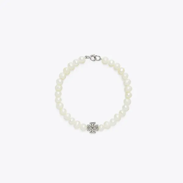 Tory Burch Moondance Pearl And Pavé Bracelet - Tory Silver/crystal/pearl