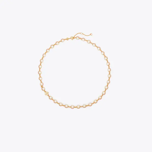 Tory Burch Moondance Pearl Necklace - Light Brass/pearl/pink