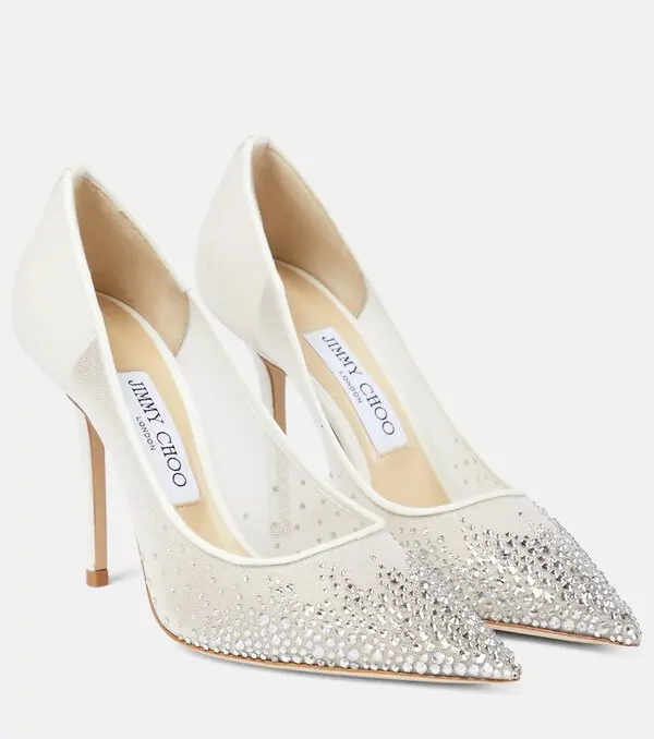 JIMMY CHOO Love 100 Crystal-embellished Pumps - White