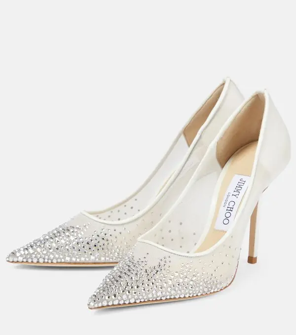 JIMMY CHOO Love 100 Crystal-embellished Pumps - White