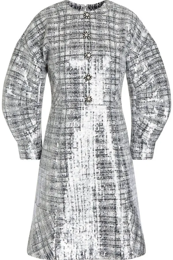 Huishan Zhang Sequined Metallic Checked Tweed Mini Dress - Silver