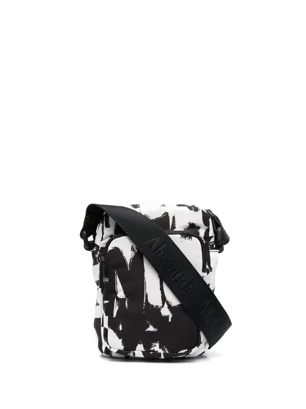Alexander McQueen Graffiti Print Messenger Bag - Black