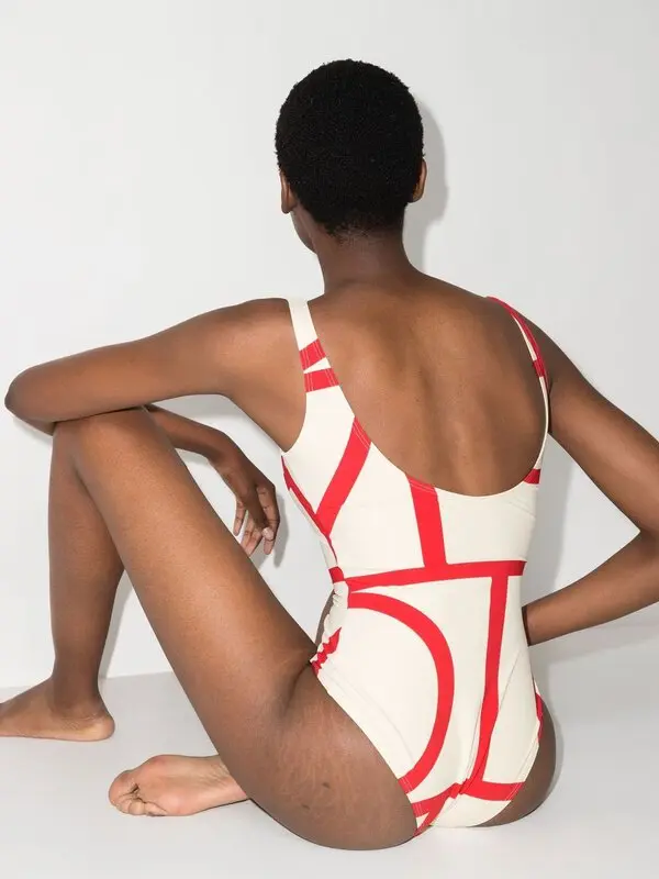 TOTEME Off-white And Monogram One-piece Swimsuit - Red