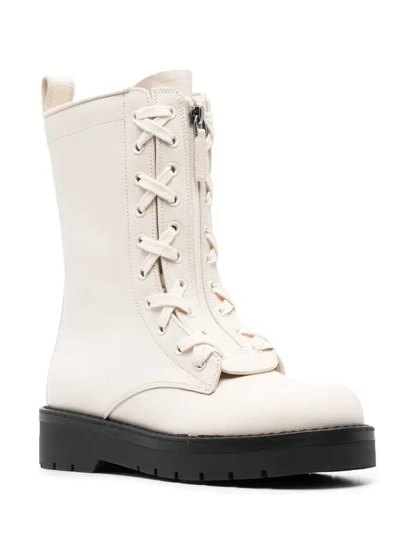 Valentino Garavani Xcombat Leather Boots - Neutrals
