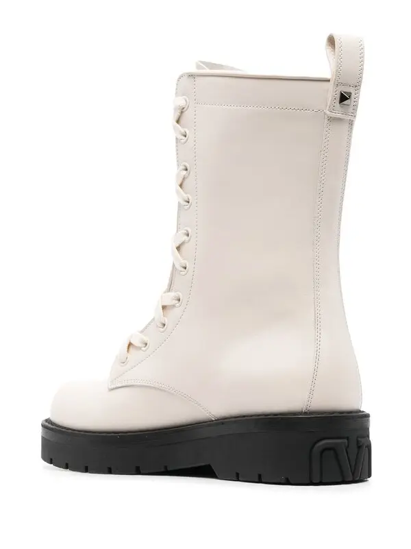 Valentino Garavani Xcombat Leather Boots - Neutrals