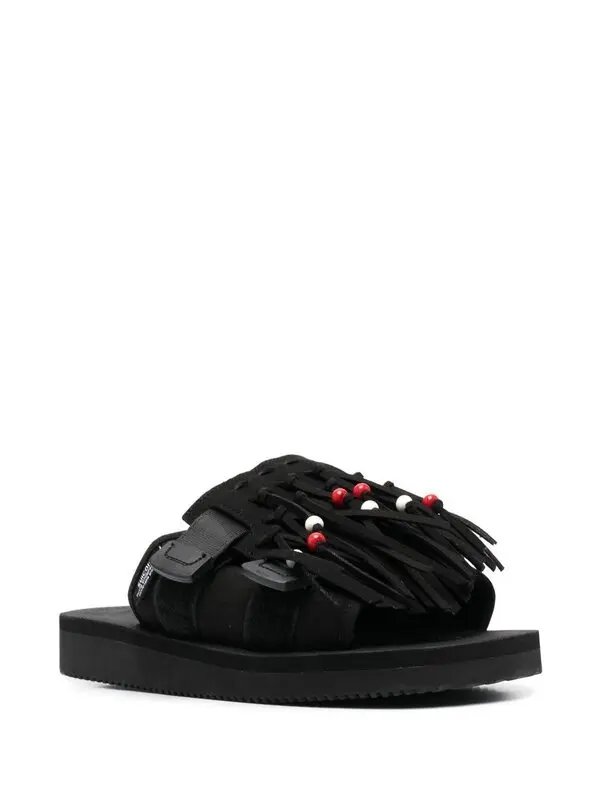 Suicoke HOTO CAB Black Fringe And Bead Slide Sandal Unisex SUICOKE Hoto-cab Fringed Black Sandals | italist main image 4