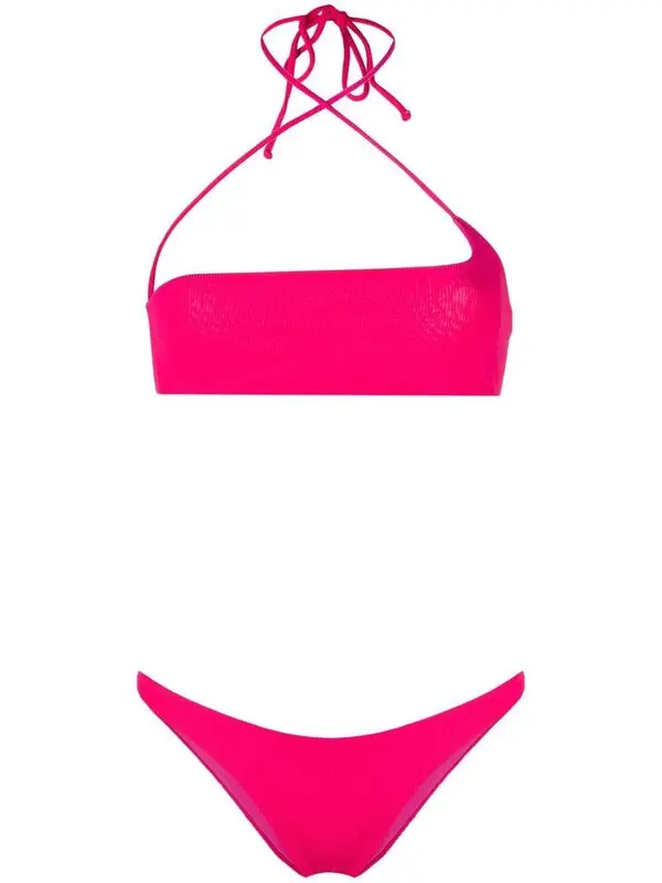 Attico Ribbed Halterneck Bandeau Bikini - Pink