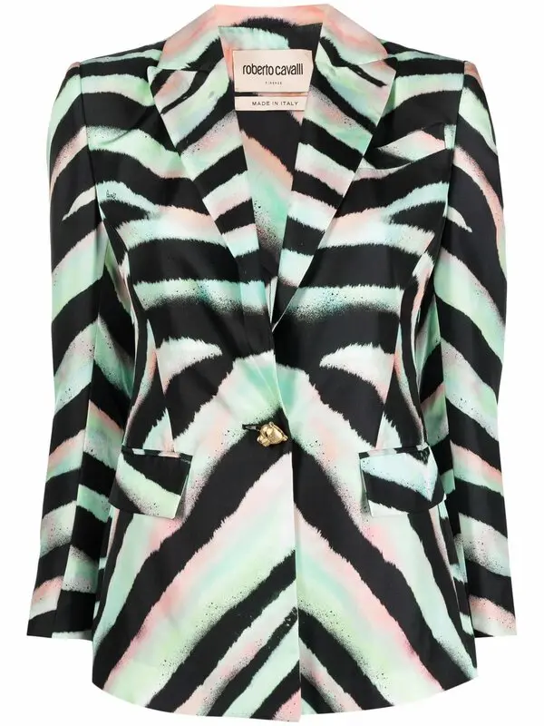 Roberto Cavalli Zebra-print Silk Blazer - Black