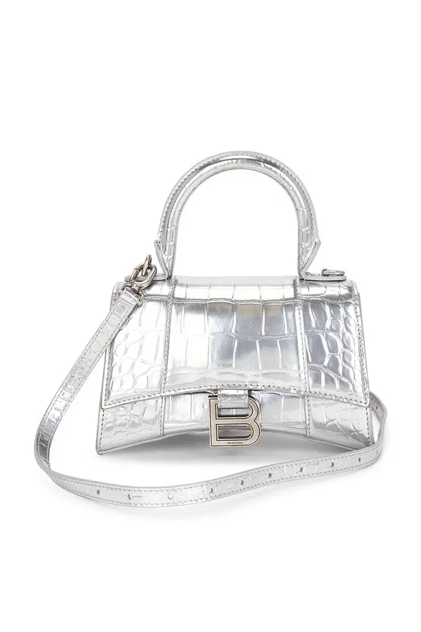 Balenciaga Xs Hourglass Top Handle Bag - Silver
